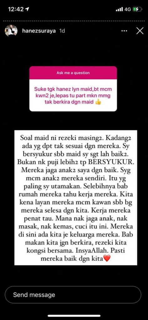 Tak Berkira, Hanez Suraya Layan Pembantu Rumah Macam Kawan Sendiri