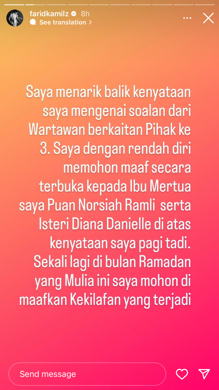 “Dengan Rendah Diri, Saya Mohon Maaf..” – Farid Kamil Tarik Semula Kenyataan Diana Danielle Ada ...