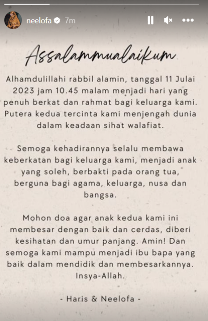 (TAHNIAH) “Baby Boy!” – Neelofa Umum Selamat Bersalin Anak Kedua