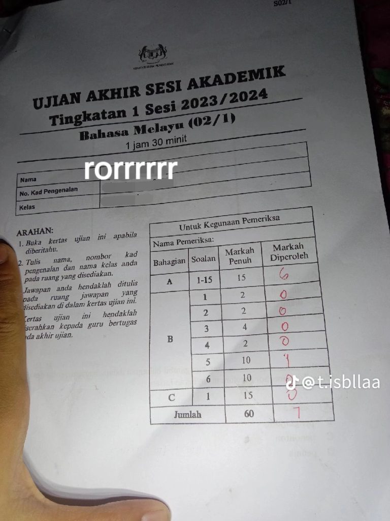 Dah Tingkatan Satu Tapi Subjek BM Dapat Markah Kosong, Netizen Gesa ...