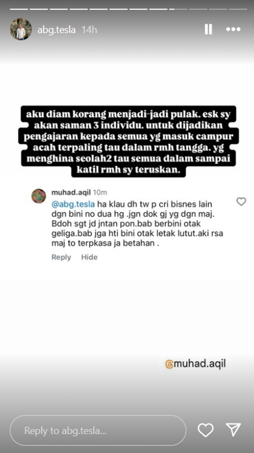 Masuk Campur Hal Rumah Tangga, Abang Tesla Bakal Saman 3 Individu ...