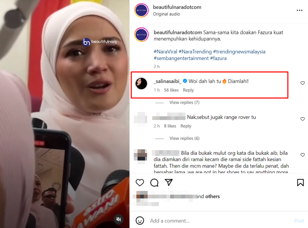 Fazura Menangis Dedah Perangai Fattah, Komen Salina Saibi Raih Perhatian – “Woi Dah Lah Tu ...
