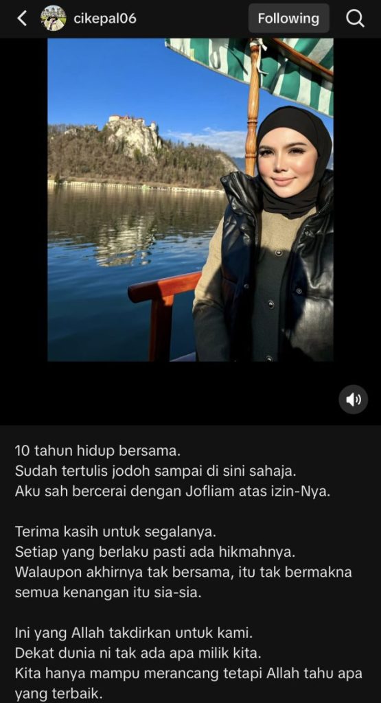 “10 Tahun Hidup Bersama, Aku Sah Bercerai Dengan Jofliam Atas Izin-Nya” – Cik Epal