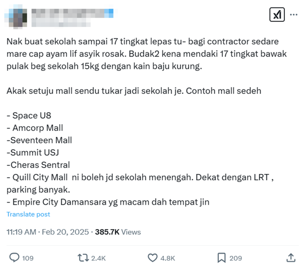 Tular Di Media Sosial, Netizen Cadang Kerajaan Jadikan Pusat Beli Belah ‘Sendu’ Sebagai Sekolah
