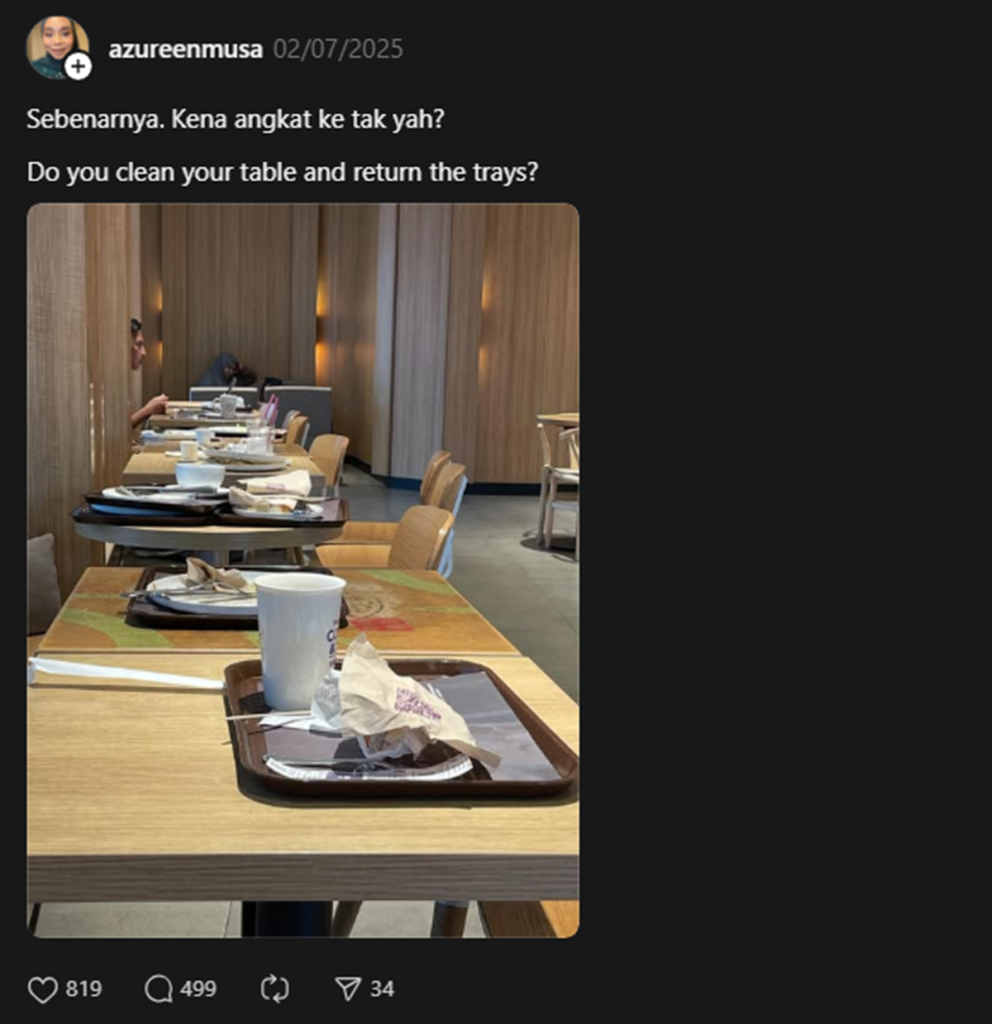 Sikap Pelanggan Tak Bersihkan Meja Selepas Makan Di Kafe Cetus ...