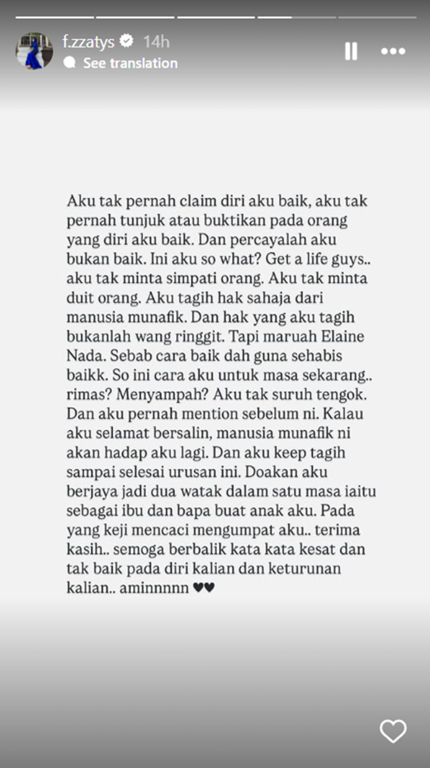 “Aku Tak Pernah Claim Diri Aku Baik, Hanya Tagih Hak & Maruah Elaine ...