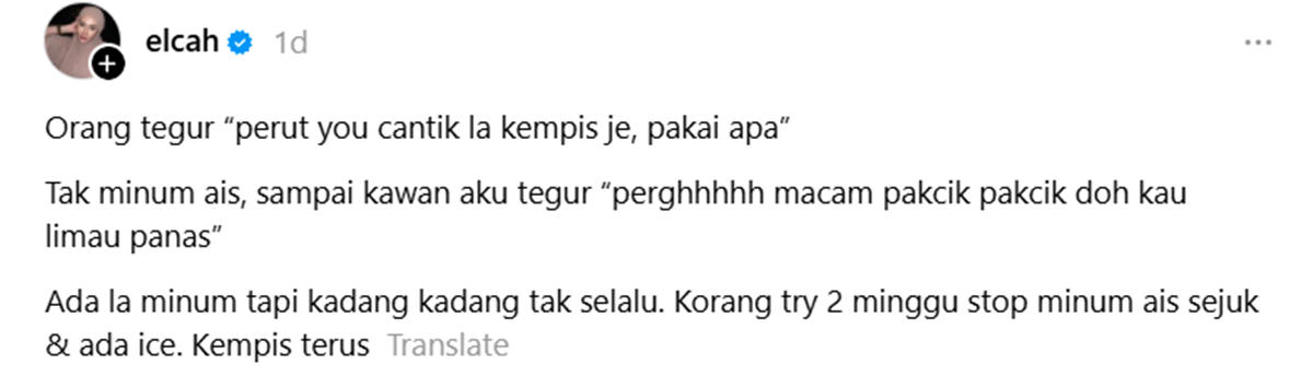 Elcah Kongsi Tips Perut Kempis Tapi Dikecam Netizen – “Malu Lah Bagi ...