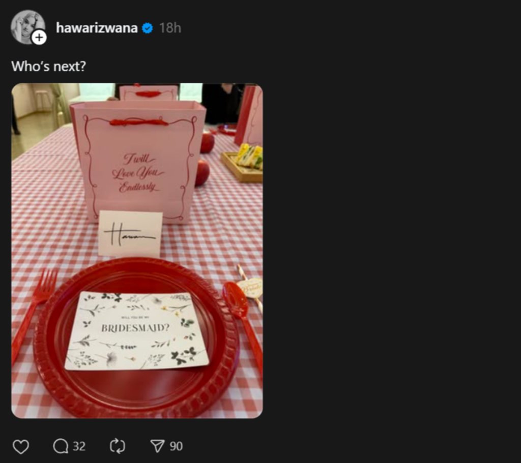Hawa Rizwana Muat Naik Foto Kad ‘Will You Be My Bridesmaid’, Nama Nora ...