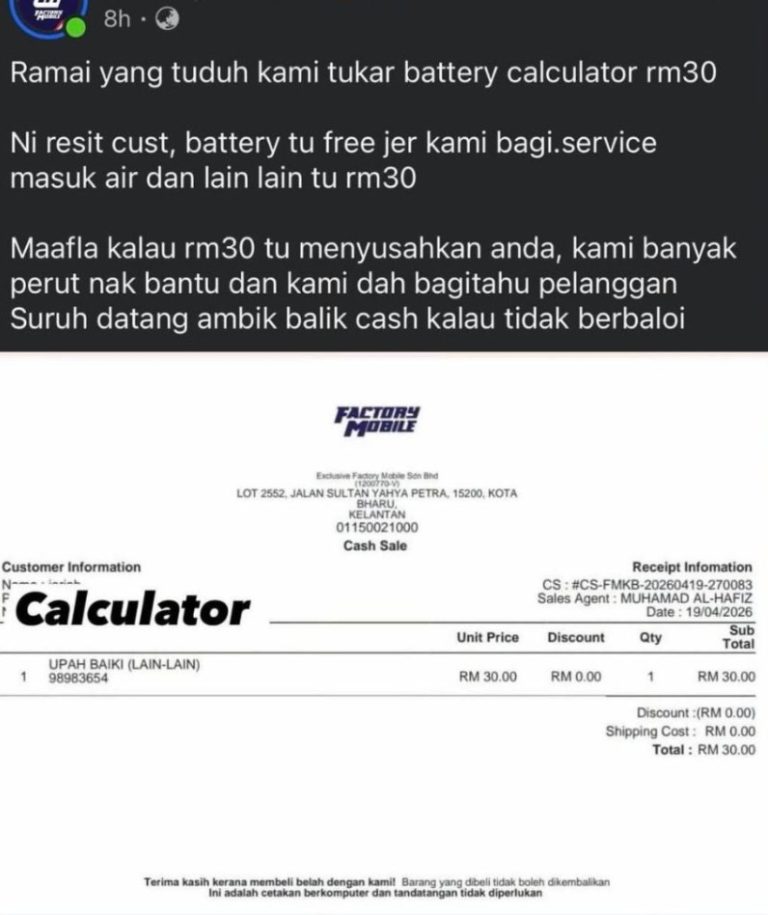 Caj RM30 Tukar Bateri Kalkulator Pelajar Undang Kritikan, Peniaga ...