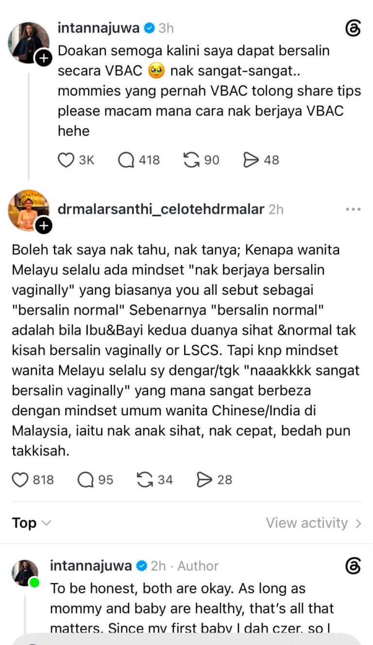 Isu VBAC Intan Najuwa Jadi Panas, Dr Malar Dipersoal Netizen Lepas ...